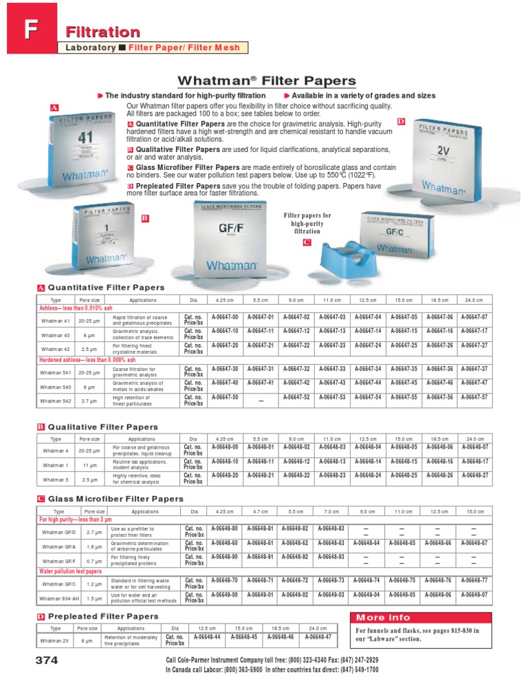 Catalogo Filtros Whatman Tamaño PORO | Filtration | Chemistry