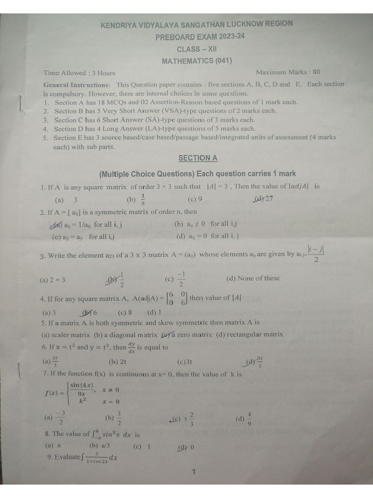 Maths Pre-Board 1 | PDF
