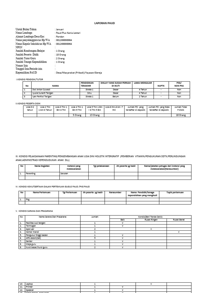 LAPORAN PAUD TERBARU - Copy1 | PDF