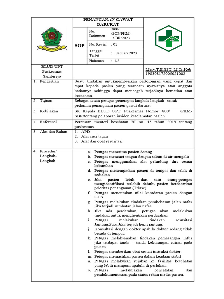 Sop Penanganan Gadar Fix | PDF