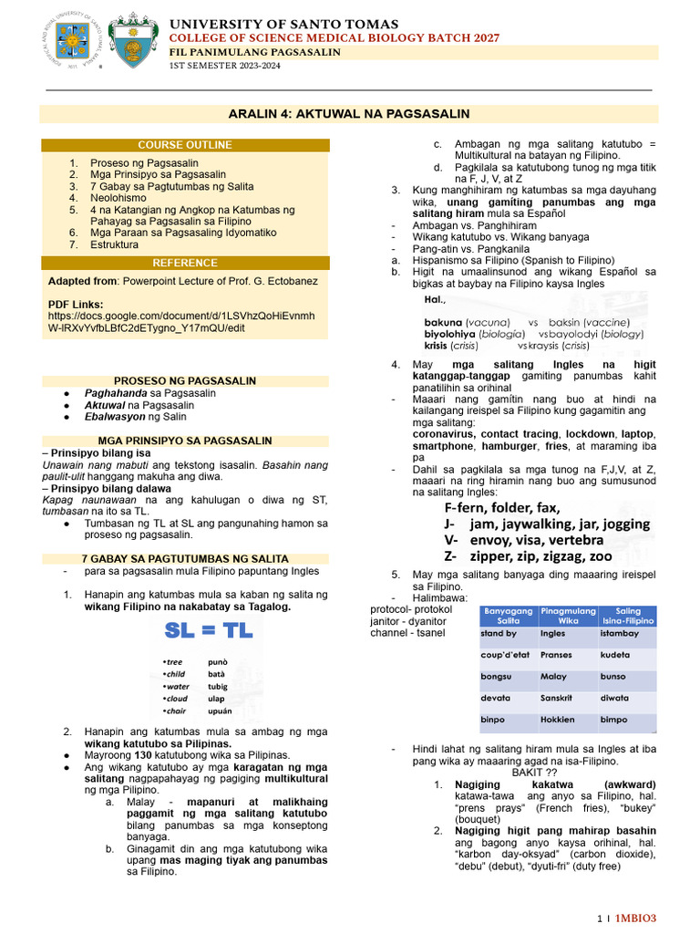 FIL (Panimulang Pagsasalin) Topic 4 Transes | PDF