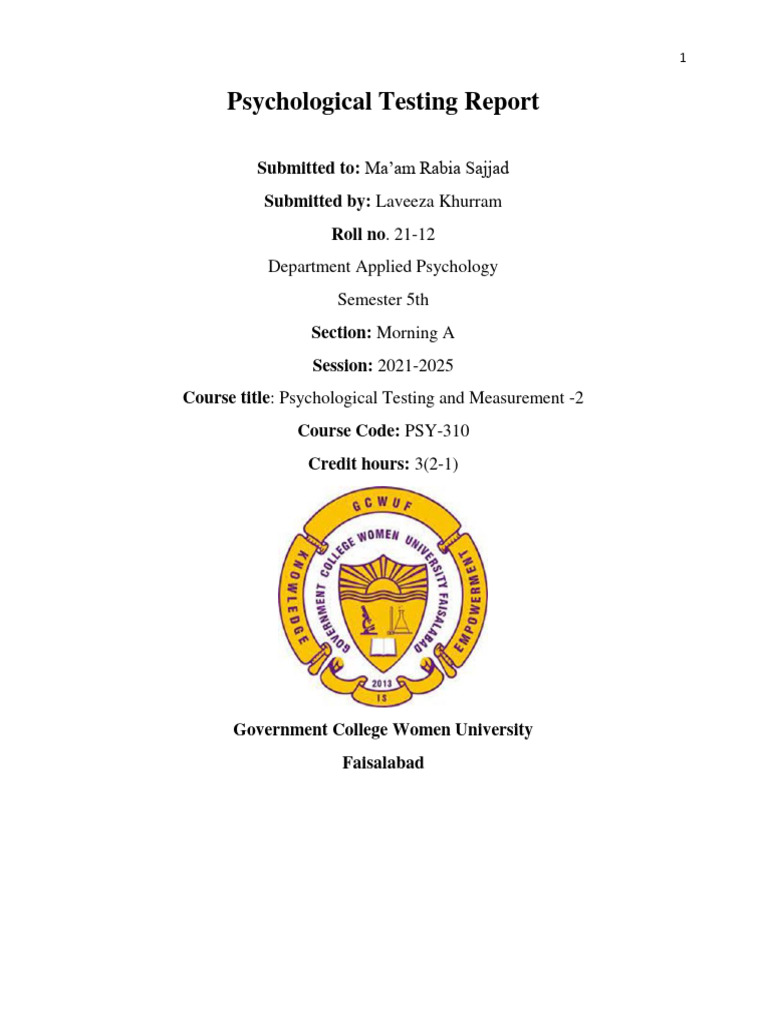 Psychological Testing Report | PDF | Intelligence Quotient | Emotional ...