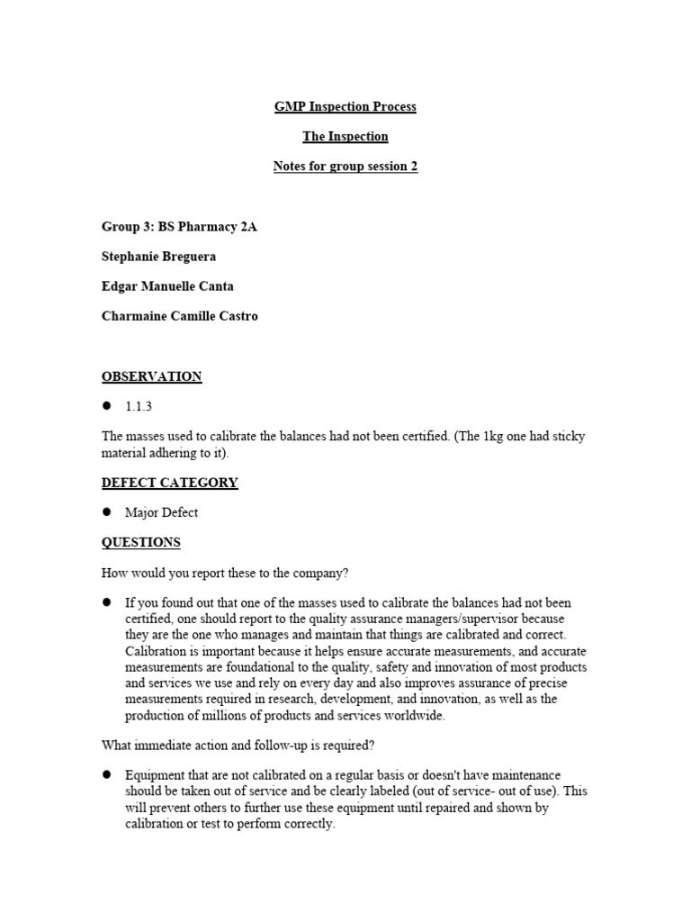 GMP Inspection Process | PDF | Calibration | Quality Assurance