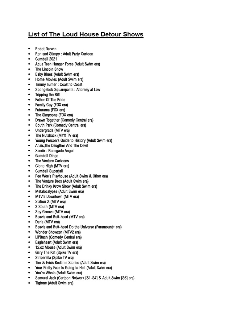 List of The Loud House Detour Shows | PDF