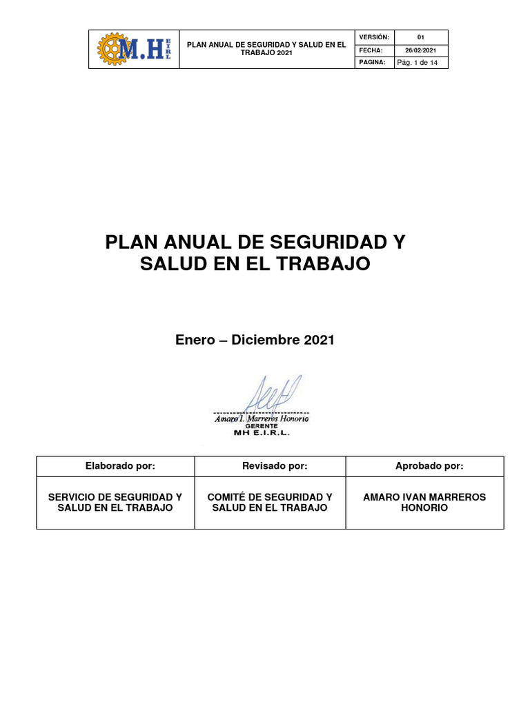 Plan Anual de Seguridad y Salud en El Trabajo | Descargar gratis PDF | Seguridad y salud ...