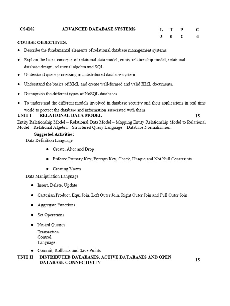 CP4152-Database Practices-Unit-1,2 | PDF | Relational Database | Relational Model