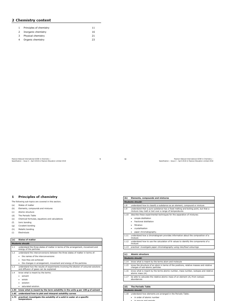 Edexcel IGCSE Chemistry Specification | PDF | Chemical Reactions ...