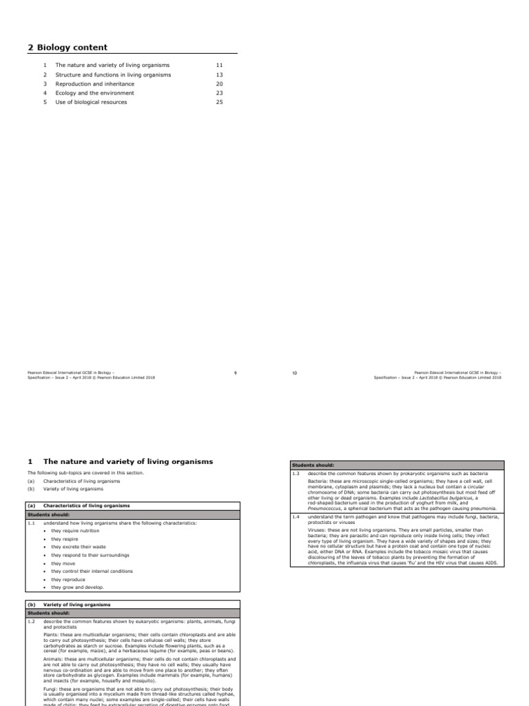 Edexcel IGCSE Biology 4BI1 Specification | PDF | Gene | Cell (Biology)