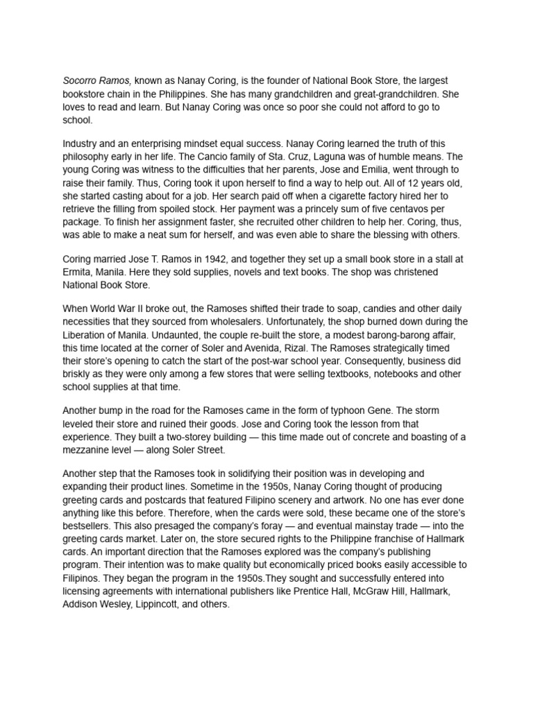 Socorro Ramos, Known As Nanay Coring, Is The Founder of National Book ...