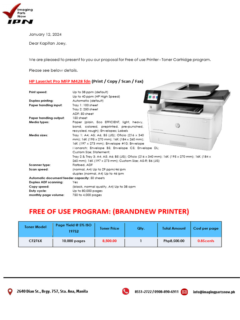 HP LaserJet Pro MFP M428 FDN - Pasong Camachille II | PDF | Image Scanner | Printer (Computing)