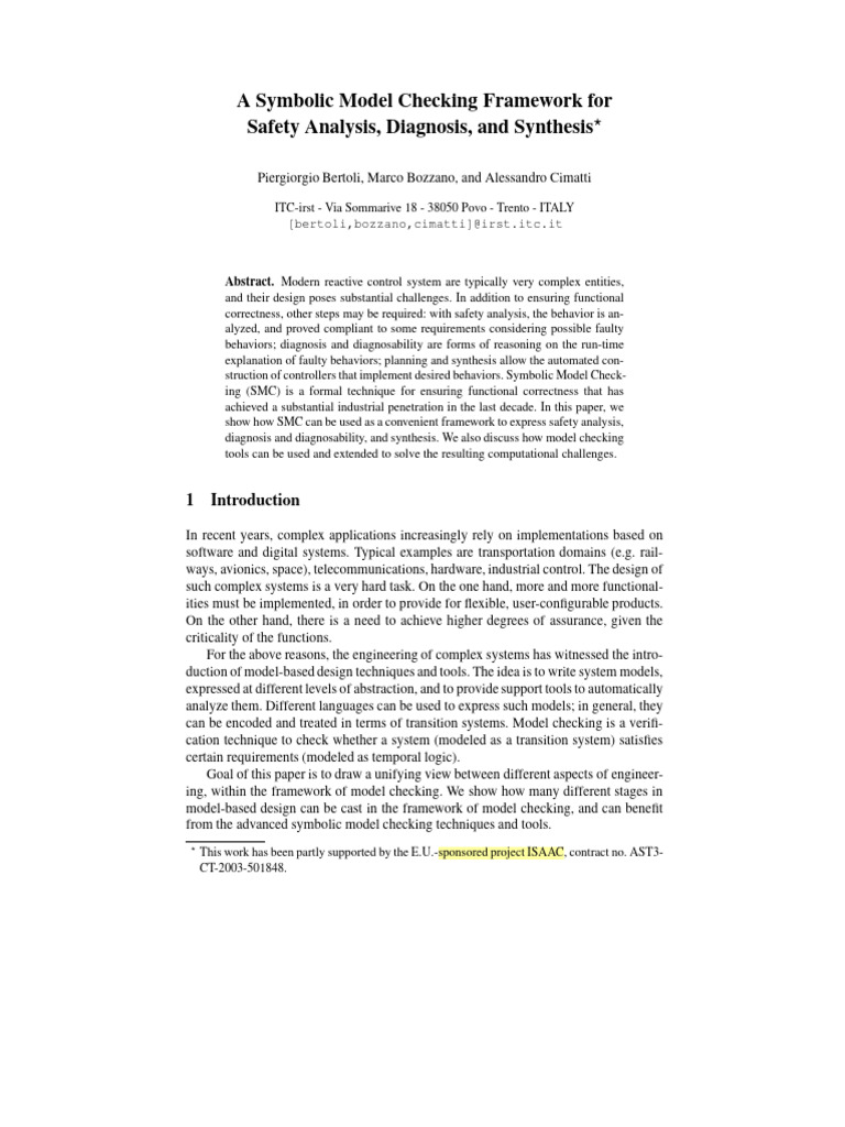 A Symbolic Model Checking Framework For Safety Analysis, Diagnosis, and ... A Symbolic Model Checking Framework For Safety Analysis, Diagnosis, and ...