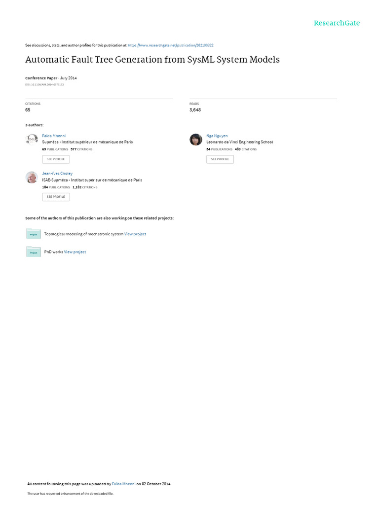 Automatic Fault Tree Generation From SysML System Models | PDF | System | Systems Engineering