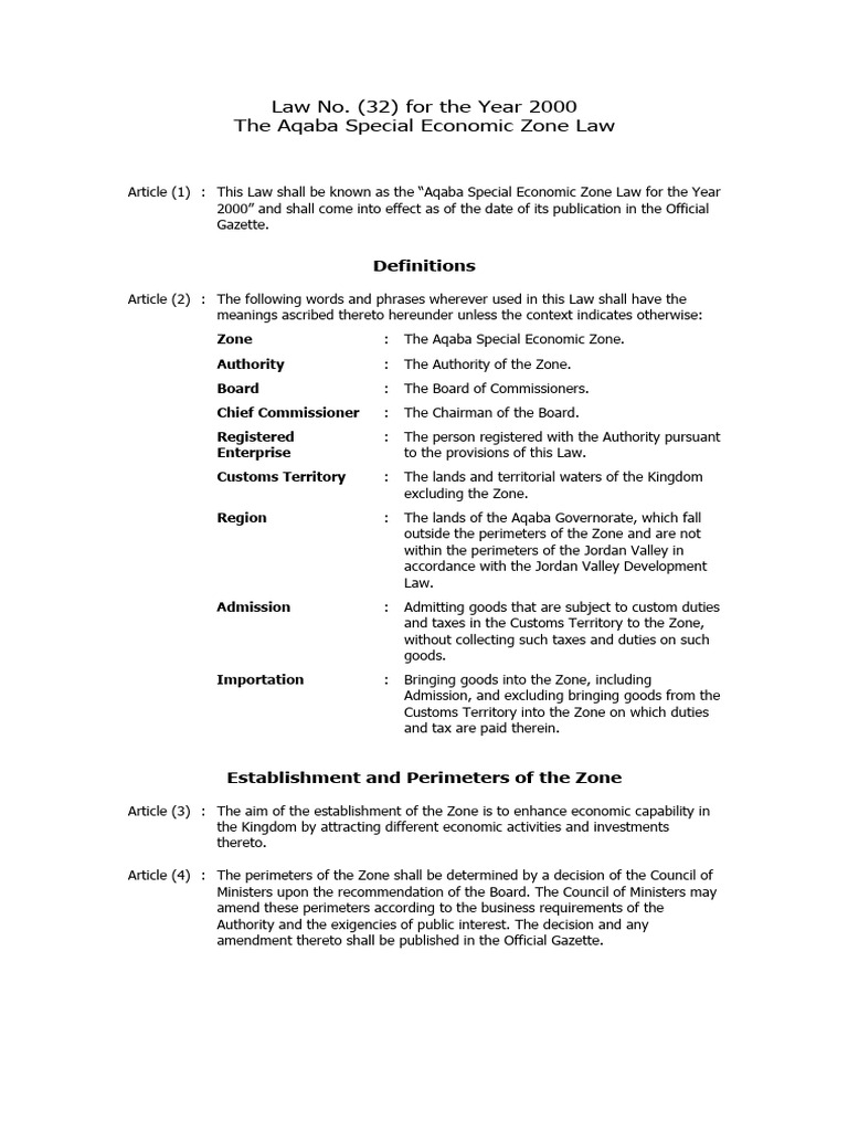 ASEZA Guidlines The Aqaba Special Economic Zone Law EN 031603 | PDF ...