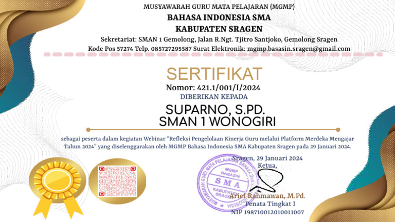 Sertifikat Webinar SUPARNO, S.PD. | PDF