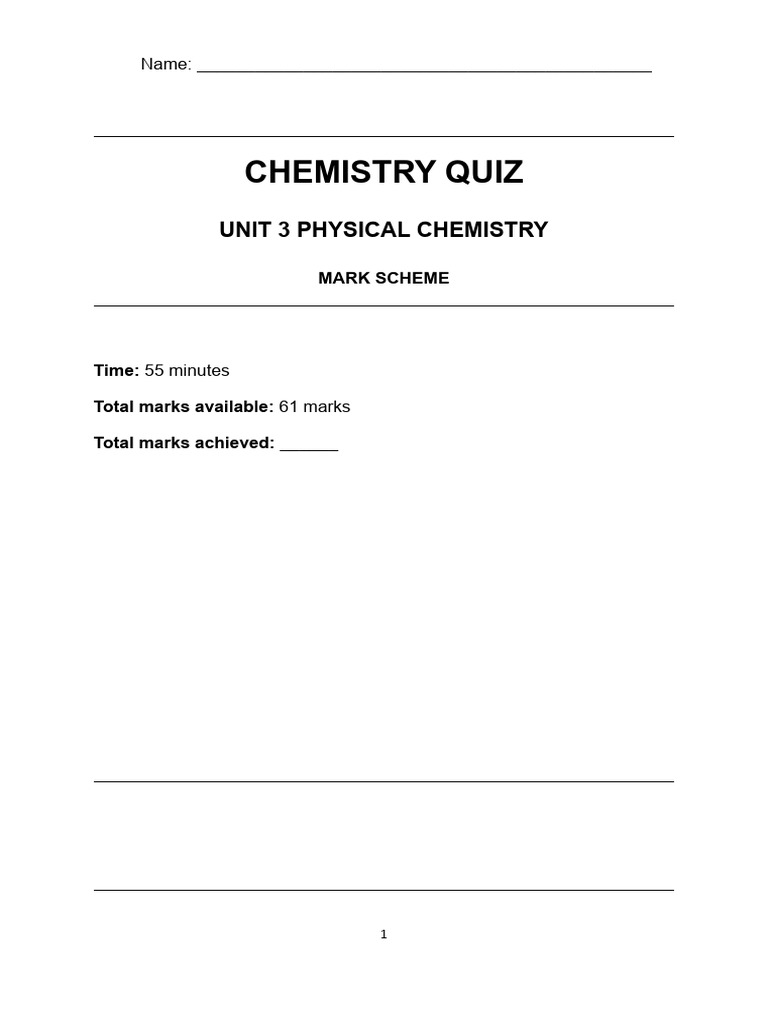 Year-11-Quiz-2-Physical-Chemistry Markscheme | PDF