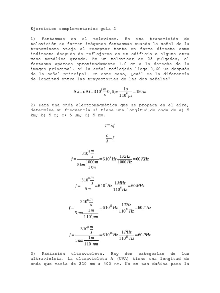 Ejercicios Complementarios Guia 2 | PDF | Radiación electromagnética ...