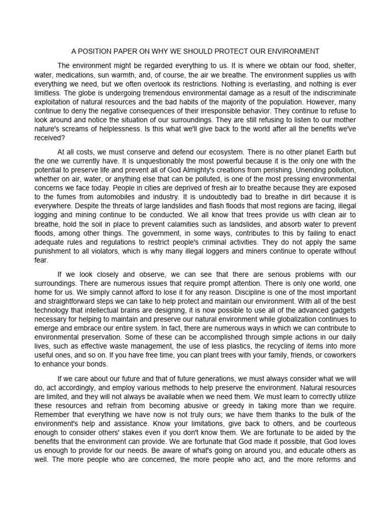 Position Paper About Environment | PDF | Natural Environment | Water