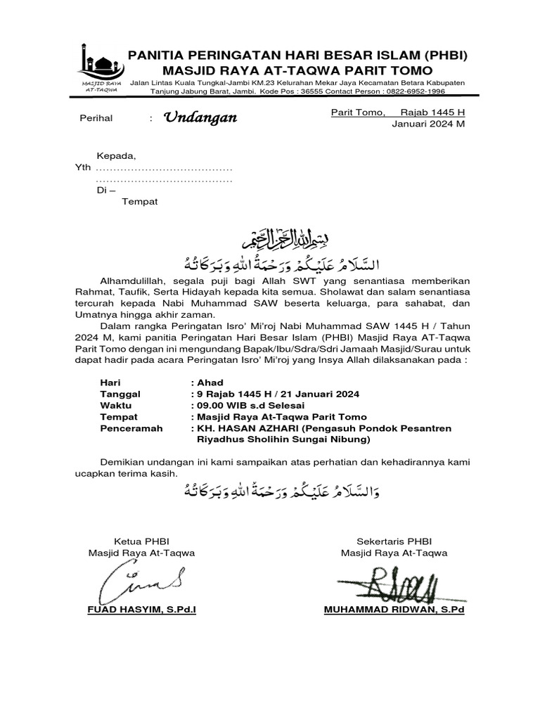 Undangan Isro Mi'Roj 2024 | PDF