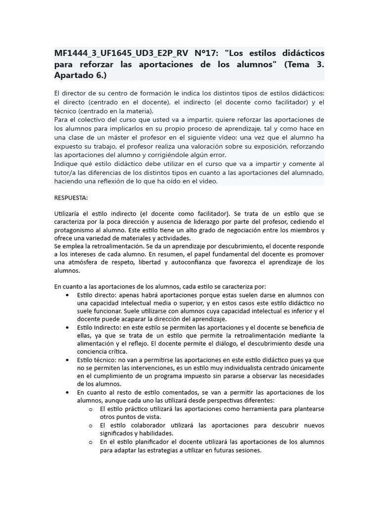 MF1444 - 3 - UF1645 - UD3 - E2P - RV Nº17: "Los Estilos Didácticos para Reforzar Las ...