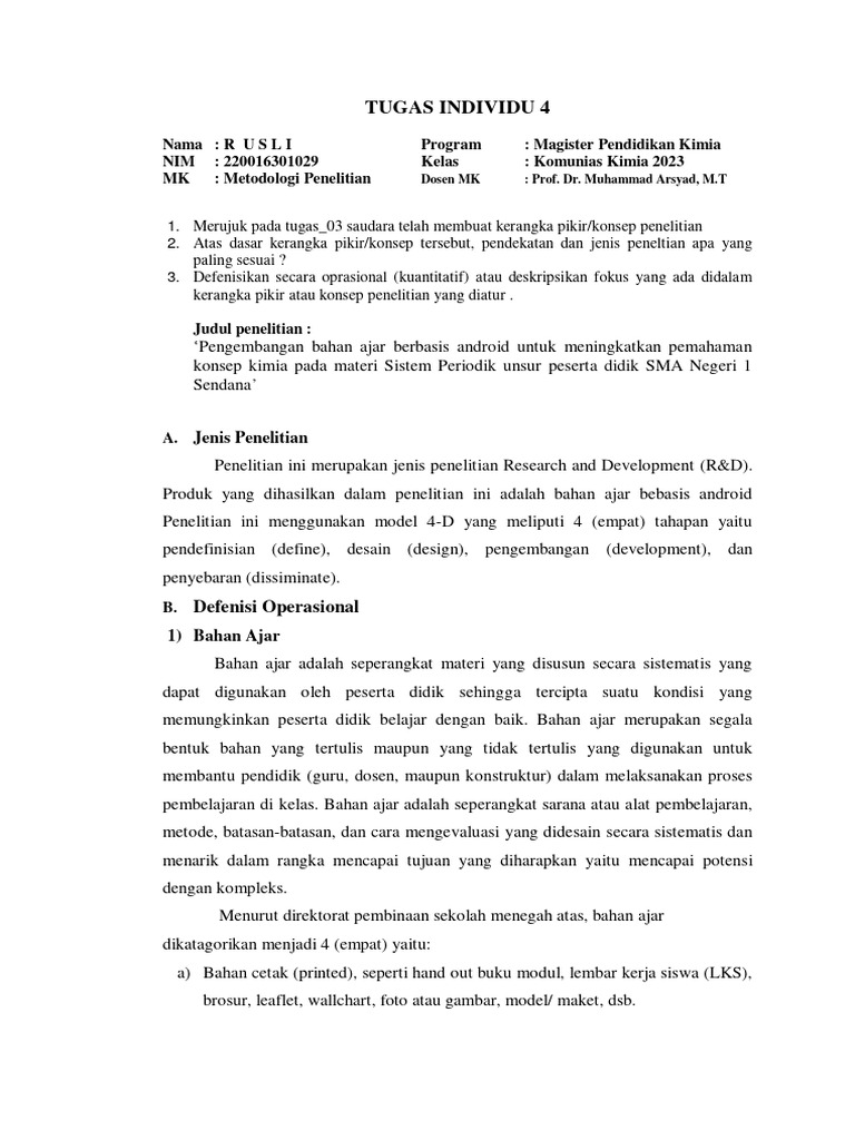 Tugas 4 Metpen Rusli 220016301029 | PDF | Seni