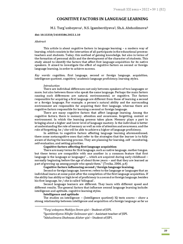 Cognitive Factors in Language Learning | PDF | Second Language Acquisition | Learning