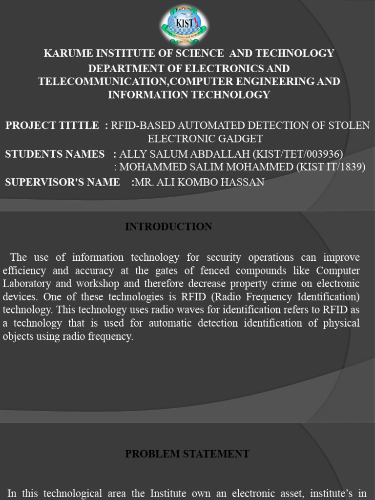 Our Project PPT Org 1 | PDF | Radio Frequency Identification | Arduino