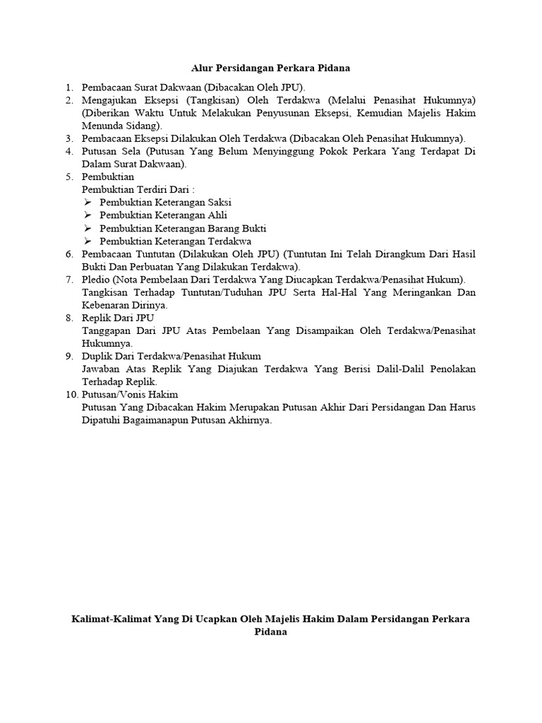 Alur Persidangan Pidana Lengkap | PDF