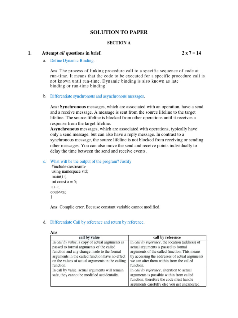SOLUTION TO PAPER-converted OOPS AKTU | Download Free PDF | Pointer (Computer Programming ...