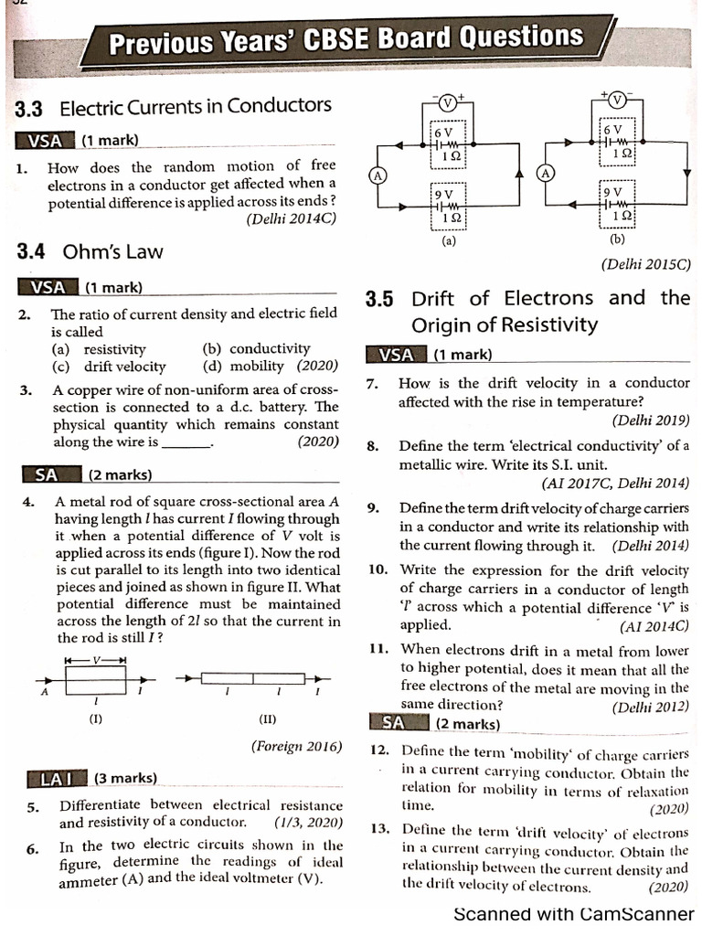 10 Years Questions From Current Electricity | PDF