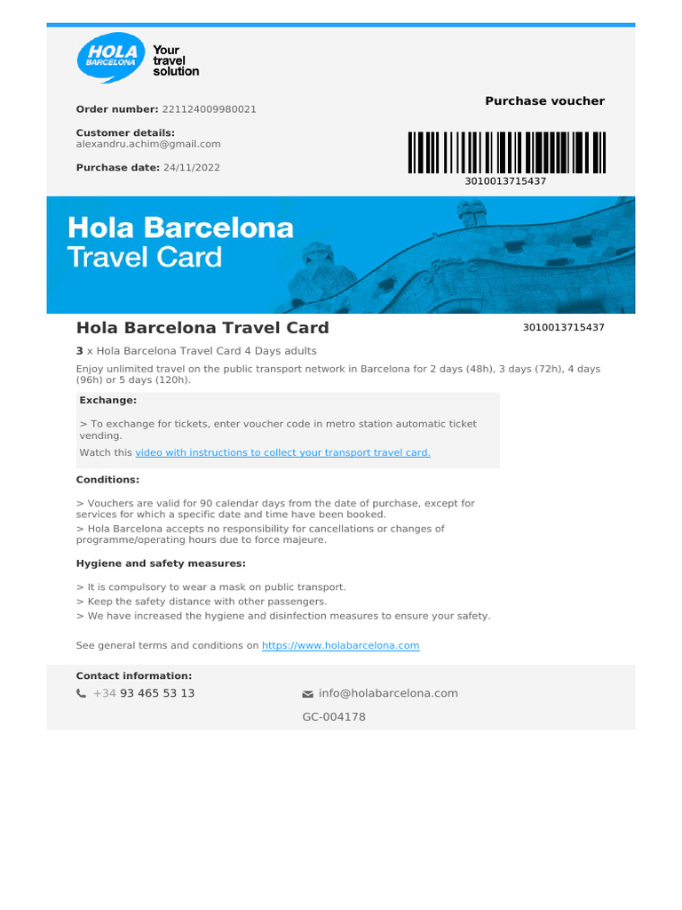 Hola Barcelona Travel Card Guide | PDF