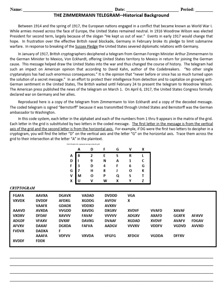 Decoding the Zimmermann Telegram | PDF