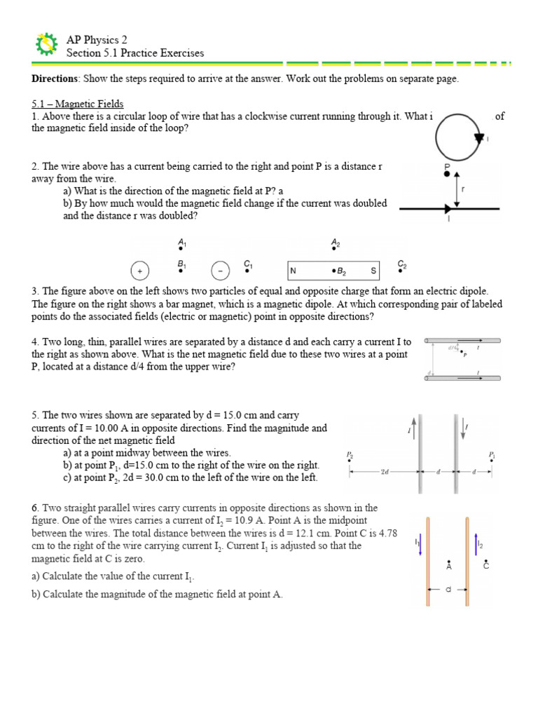 AP Physics 2 Magnetic Field Exercises | PDF