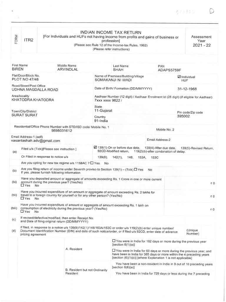 Itr-2 Form Format | PDF Itr-2 Form Format | PDF