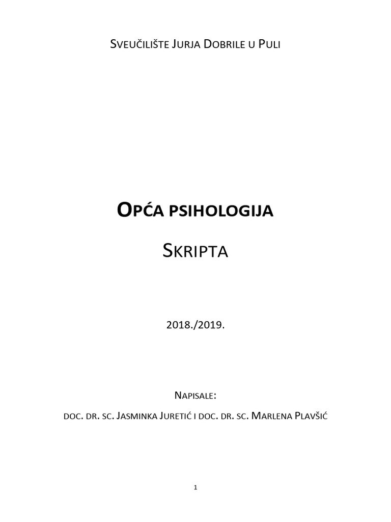 Skripta - Opca Psihologija 2018-19 | PDF