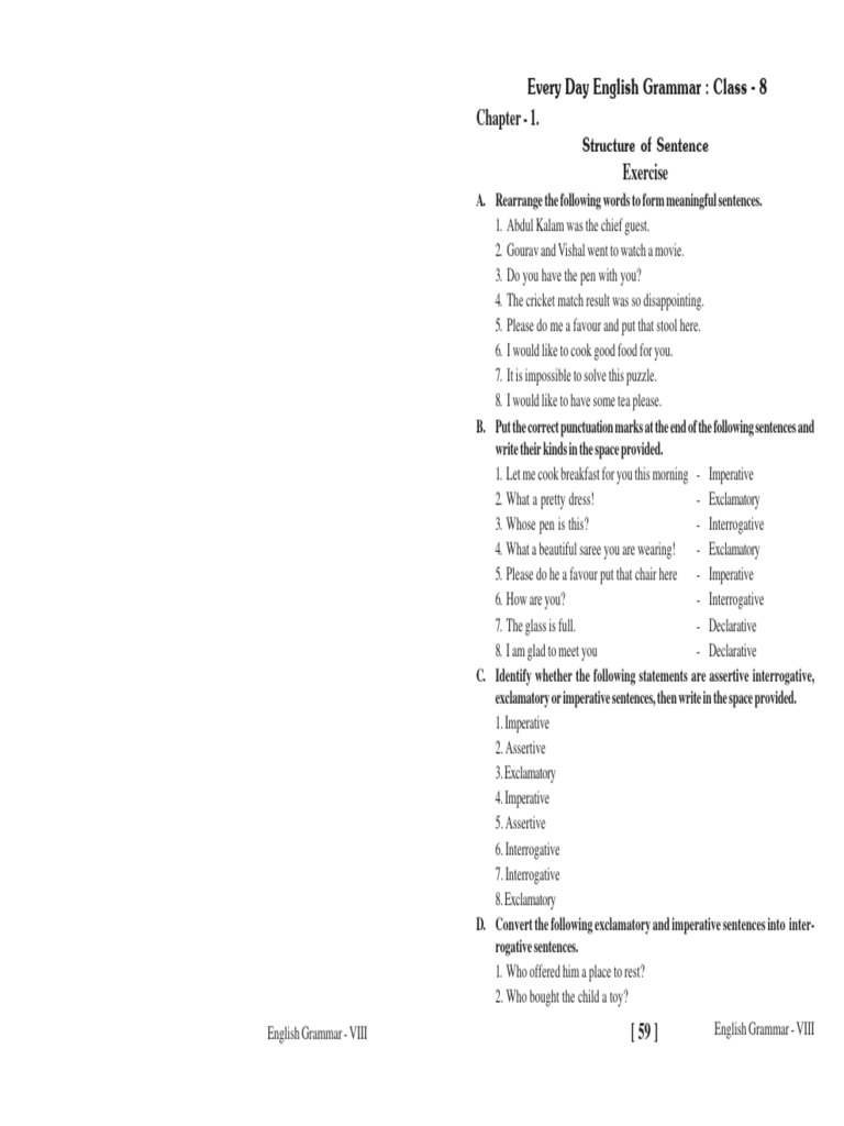 Grammar Class 8 Key | PDF | Monsoon | English Grammar