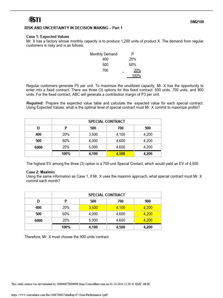 ManRep 07 Task Performance 1 PDF | PDF | Private Sector | Financial ...