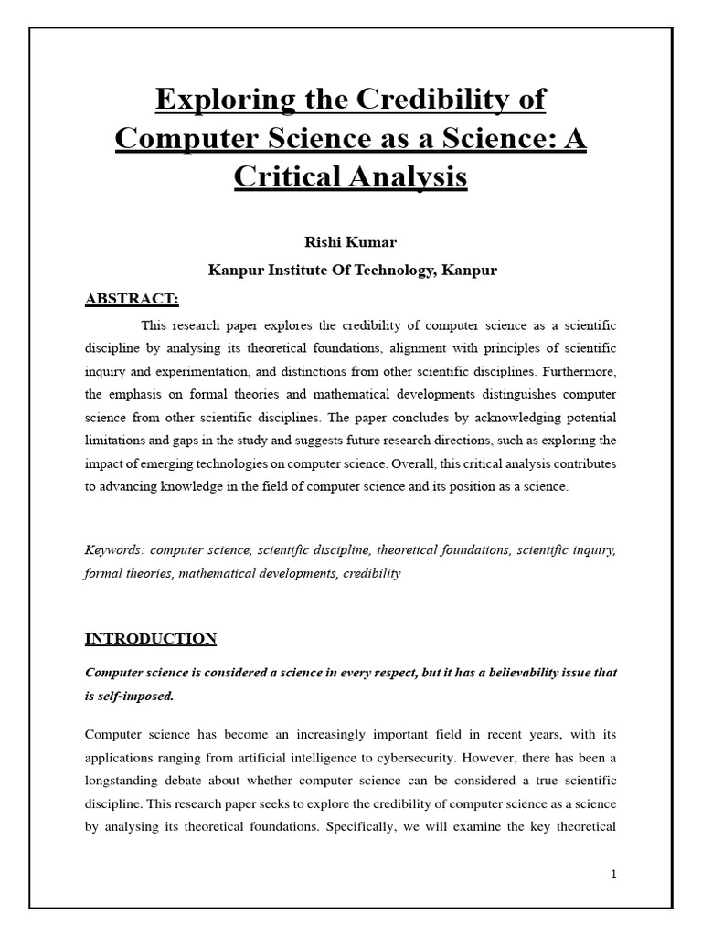 Exploring The Credibility of Computer Science As A Scienc1 | PDF