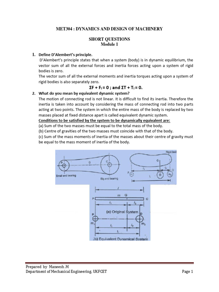 Important Short Questions DYNAMICS AND DESIGN OF MACHINERY | PDF | Fatigue (Material ...