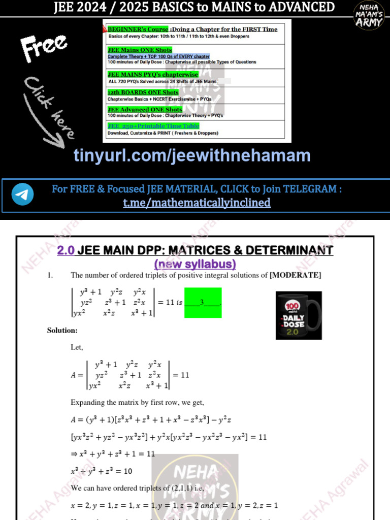 DPP Sols 2.0 Matrices & Determinants (New Syllabus) | PDF