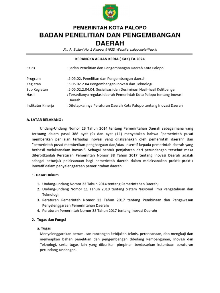 Kak Perda Inovasi Ta.2024 | PDF | Bisnis | Pengelolaan Keuangan & Uang