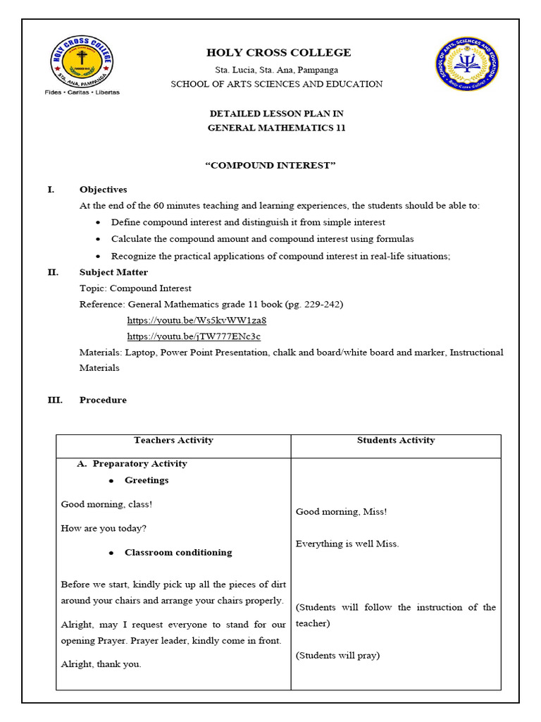 Compound Interest Lesson Plan for Grade 11 | PDF | Interest | Compound ...