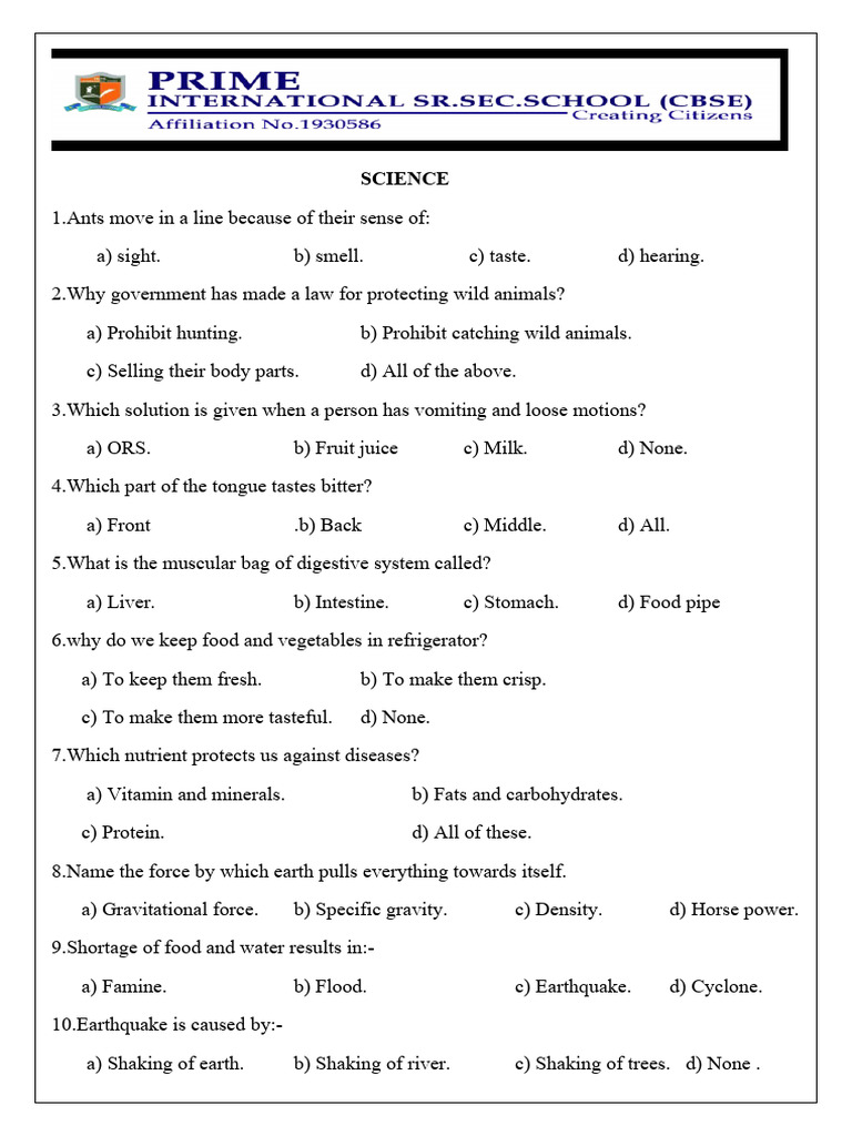Grade 5 Science Quiz Questions | PDF | Foods