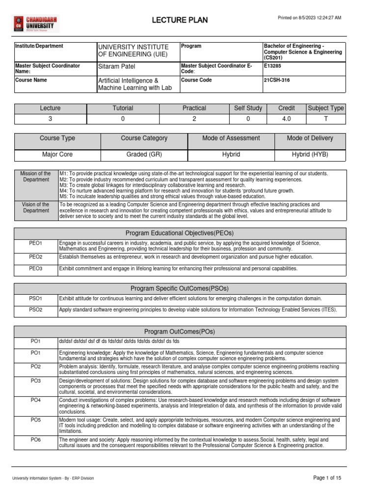 Computer Science Program Objectives & Outcomes | PDF | Engineering ...