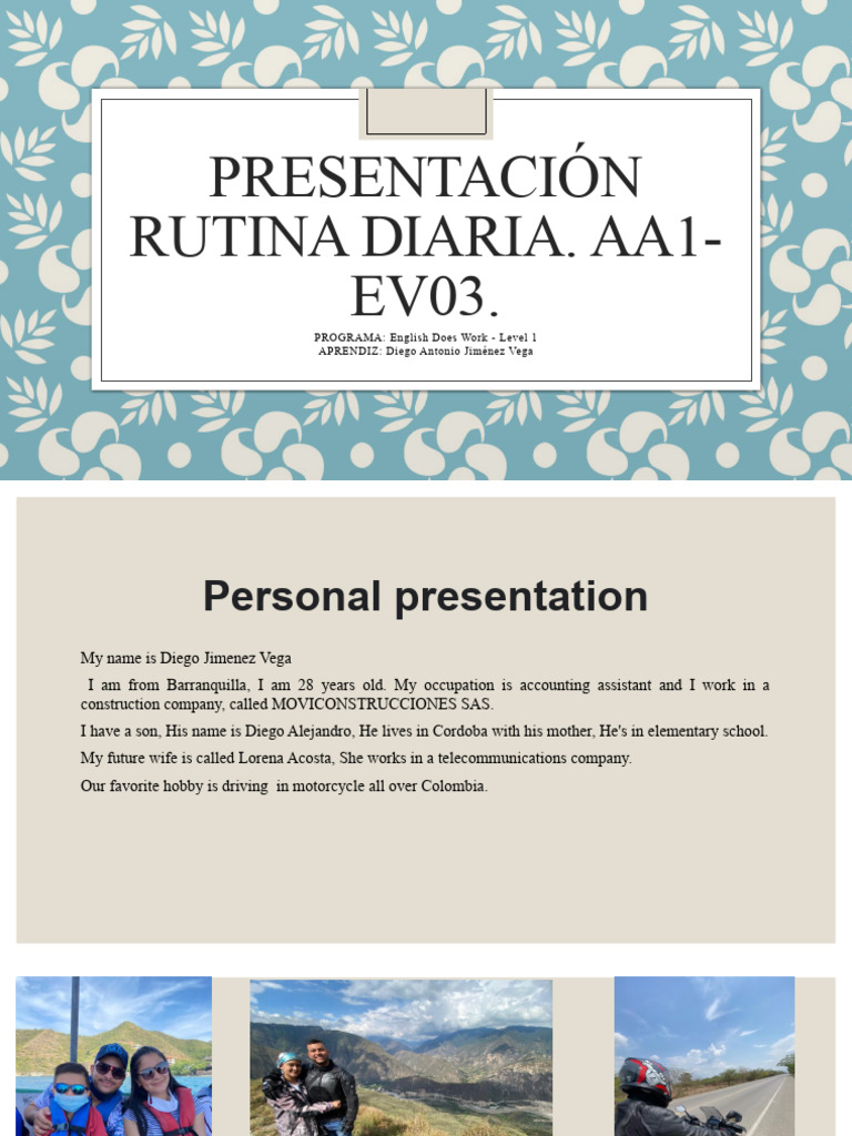 Presentación Rutina Diaria. AA1-EV03. | PDF