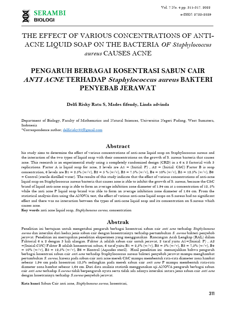 Anti-Acne Soap Effects on S. aureus Growth | PDF | Staphylococcus ...