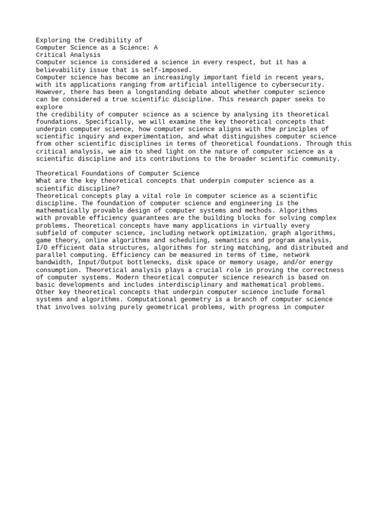 Exploring The Credibility of Computer Science As A Science | PDF ...