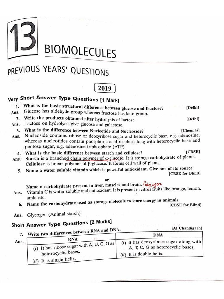 Biomolecules Pyqs | PDF