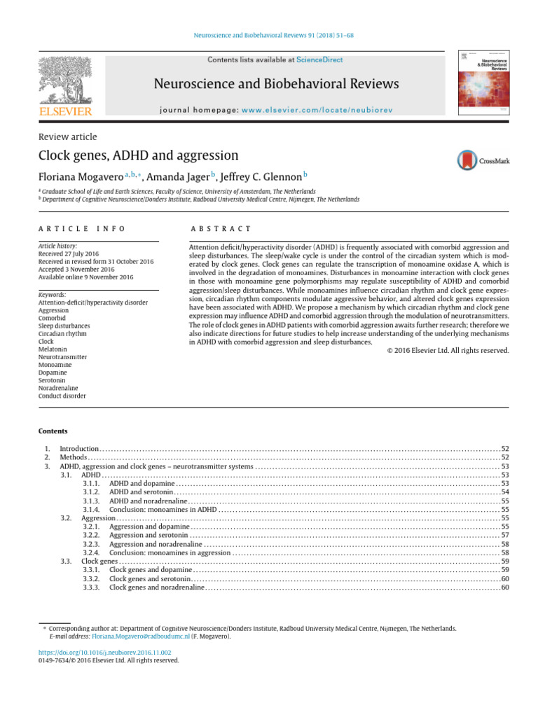 Clock Genes, ADHD and Aggression | PDF | Dopamine | Attention Deficit ...