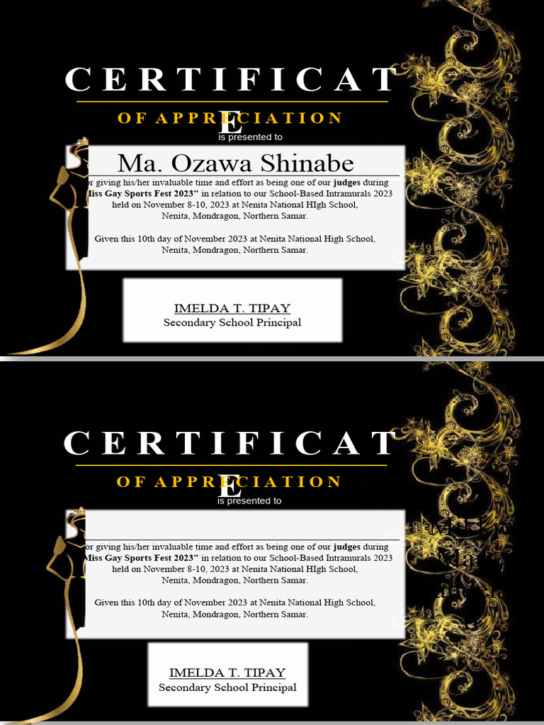 Certificate Miss Gay 2023 | PDF | Philippines