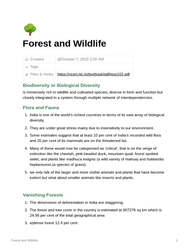 Forest and Wildlife | PDF | Biodiversity | Conservation Biology